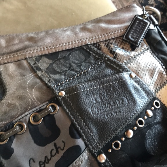 Coach | Bags | Coach Safari Shoulderbag Black And Silver Patchwork ...